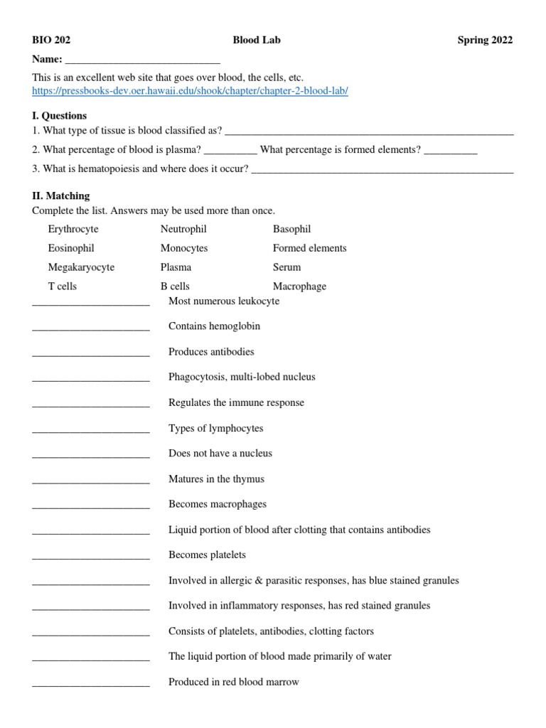 BIO 202 Blood Lab 22S PDF | PDF | Antibody | Blood