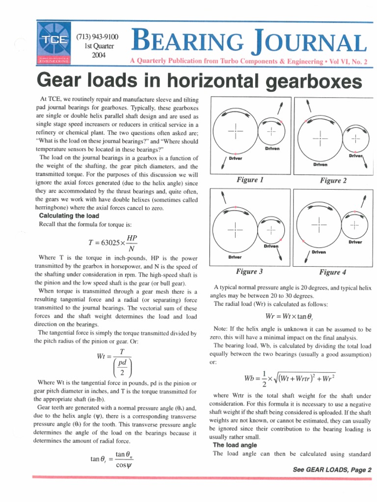 Bearing Journal - Gear Loads in Horizontal Gearboxes | PDF