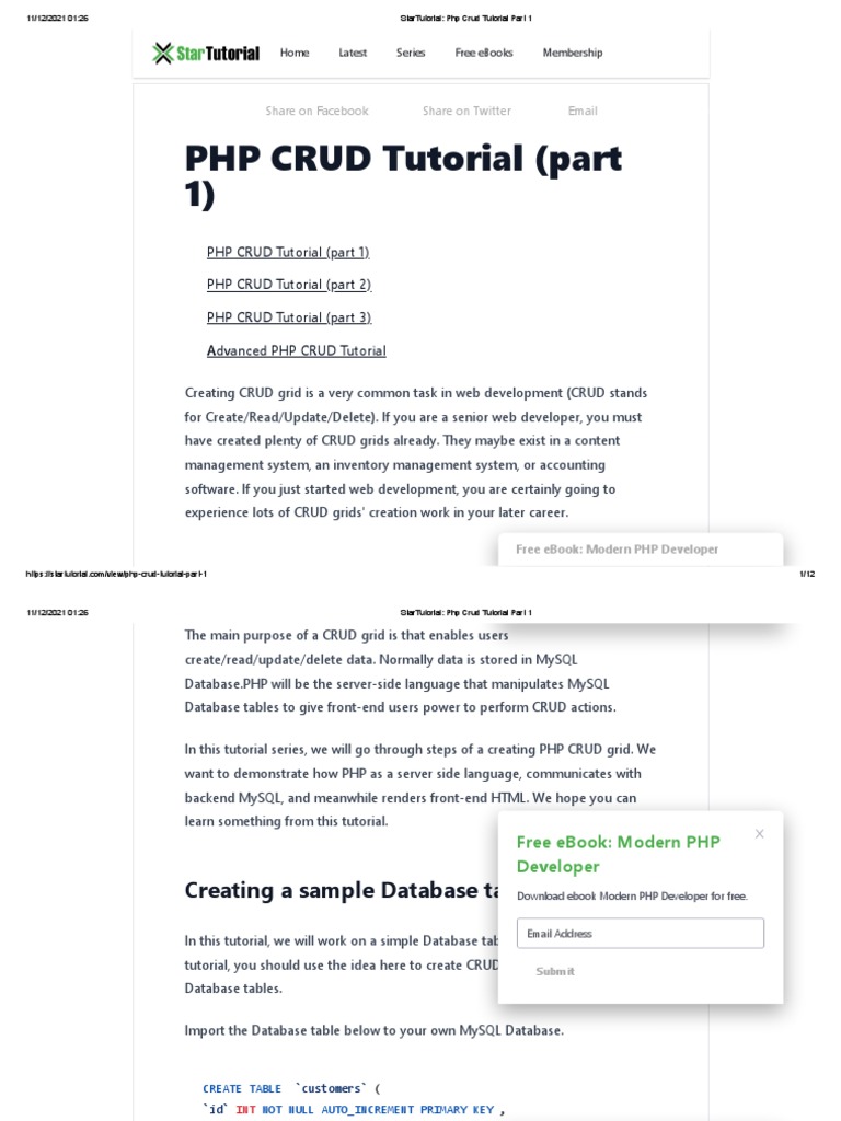 Startutorial Php Crud Tutorial Part 1 Pdf Php Databases 3267
