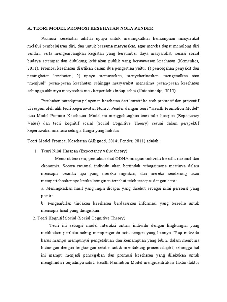 A Teori Model Promosi Kesehatan Nola Pender | PDF