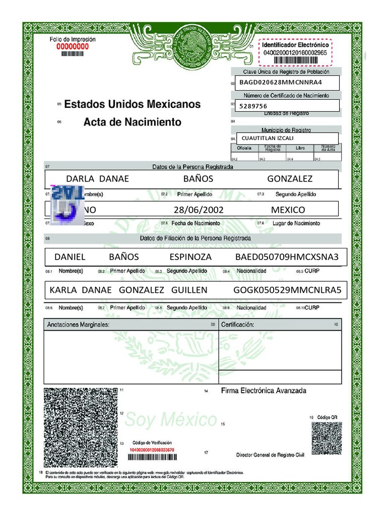 Acta 2-De-Nacimiento-Para-Llenar-En-Blanco-Descargar | PDF