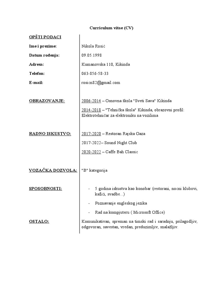 nikola - Curriculum vitae (CV) | PDF