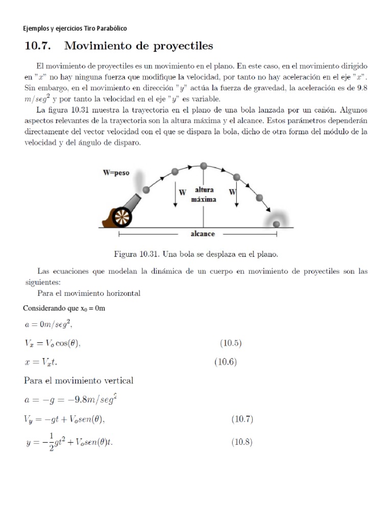 Ejemplos y ejercicios Tiro Parabólico | PDF