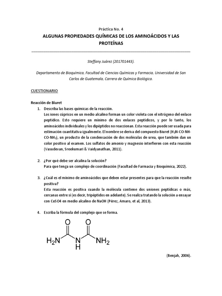 Pre-lab No. 4 | PDF | Proteínas | Reacciones químicas