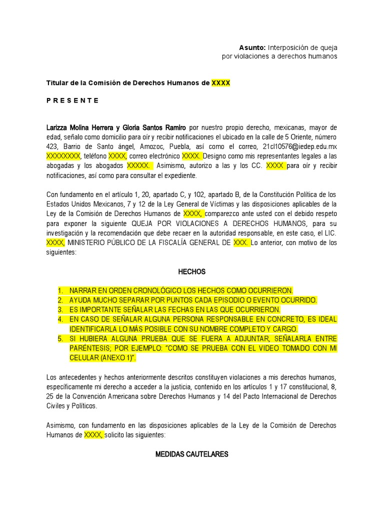 Formato de Queja Ante Comisión Estatal de Derechos Humanos | PDF ...