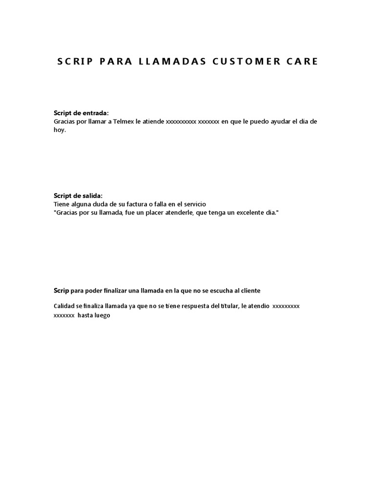 Script y Proceso CUSTOMER CARE | PDF