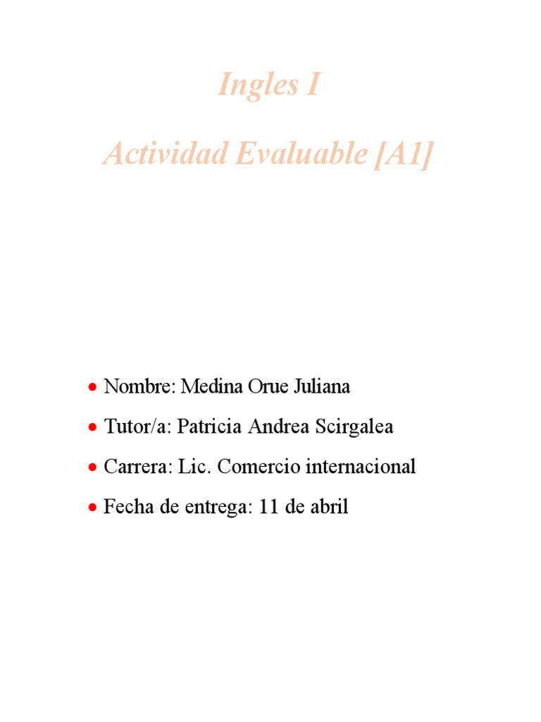 Ingles I Actividad Evaluable (A1) | PDF