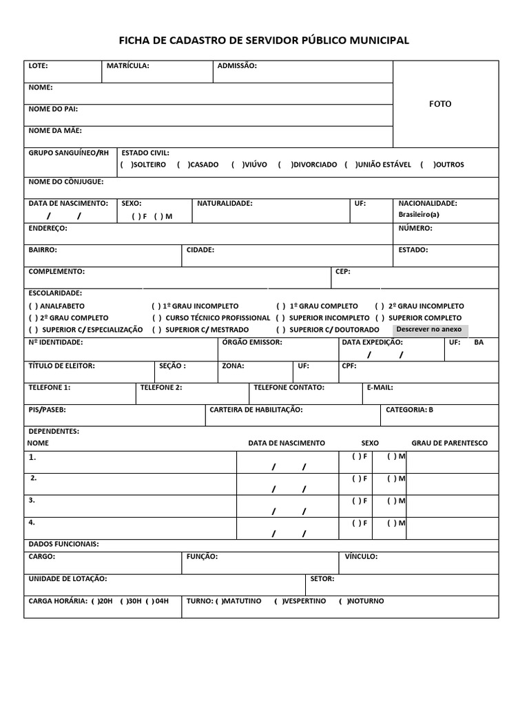 Ficha de Cadastro de Servidor | PDF | Diploma acadêmico