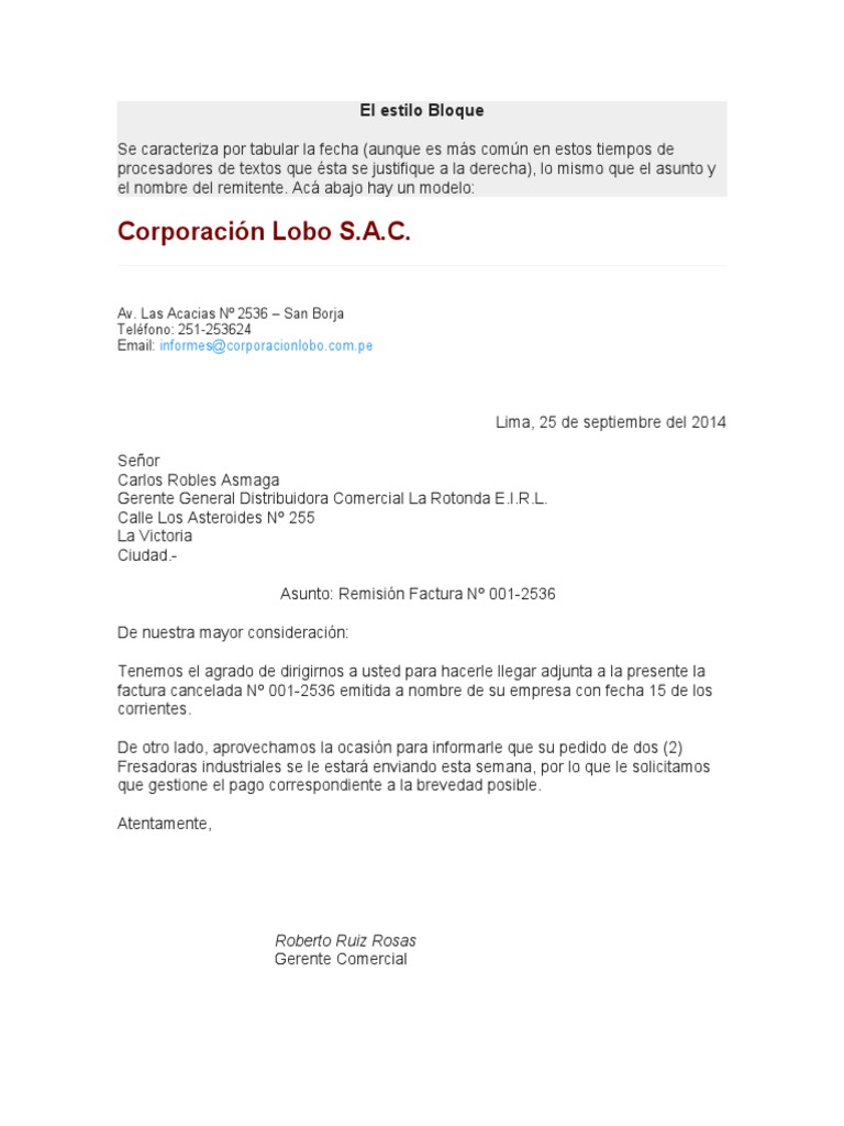 El Estilo Bloque de Cartas Comerciales | PDF