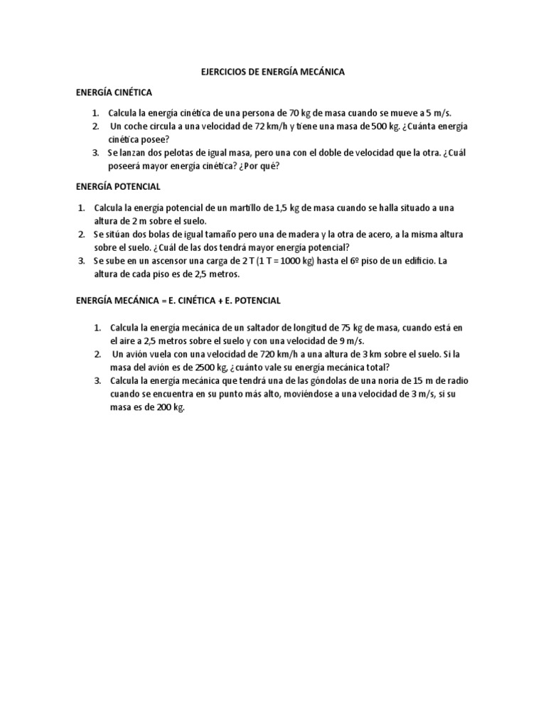 Ejercicios de Energia Mecanica | PDF