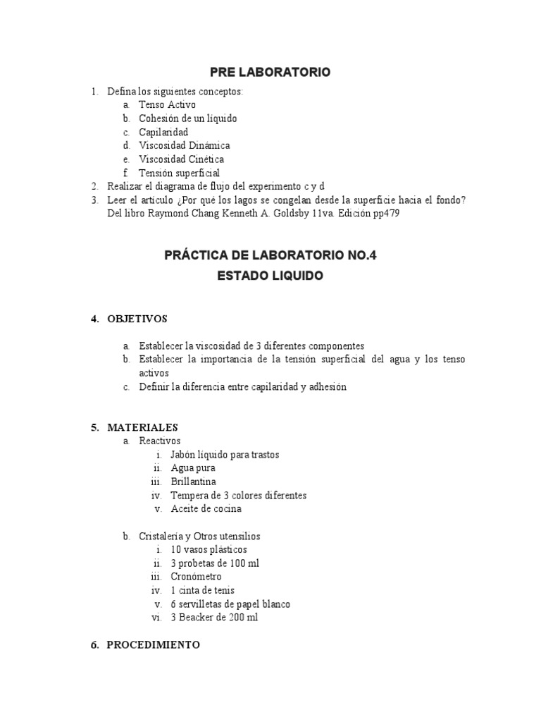 Qi2 PrÁctica De Laboratorio No 4 Pdf Líquidos Agua