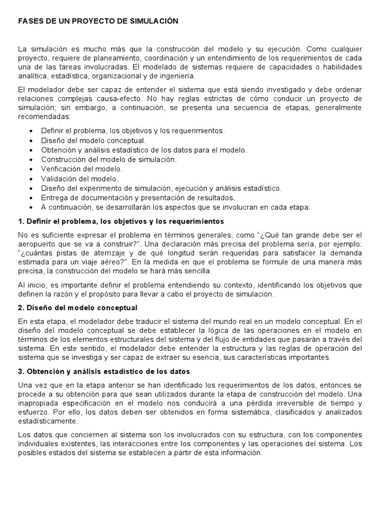 Fases de Un Proyecto de Simulación | PDF | Simulación | Modelo conceptual