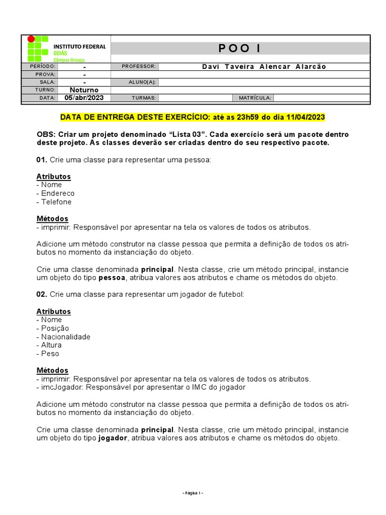Lista de Exercícios 03 | PDF | Percentagem