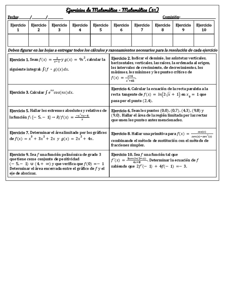 Matematica 51 UBA Catedra Única | PDF | Integral | Asíntota