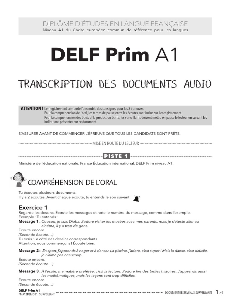 Delf Prim A1 Transcription | PDF