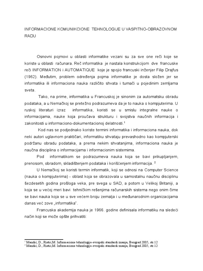 Informacione Komunikcione Tehnologije U Vaspitno-Obrazovnom Radu | PDF