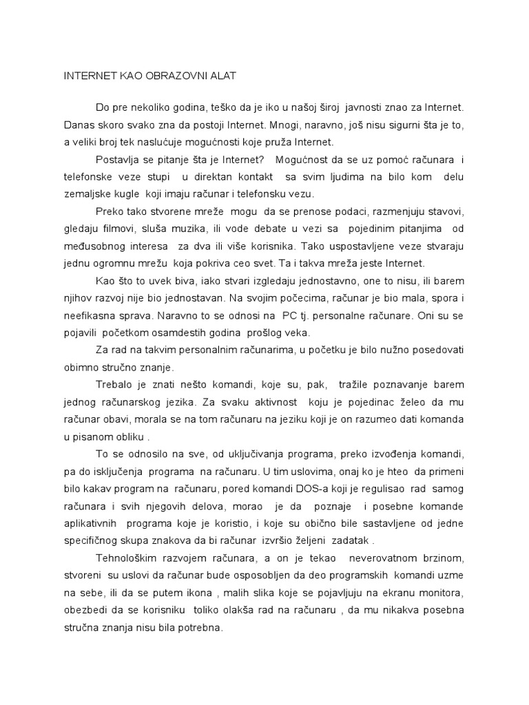 Internet Kao Obrazovni Alat | PDF