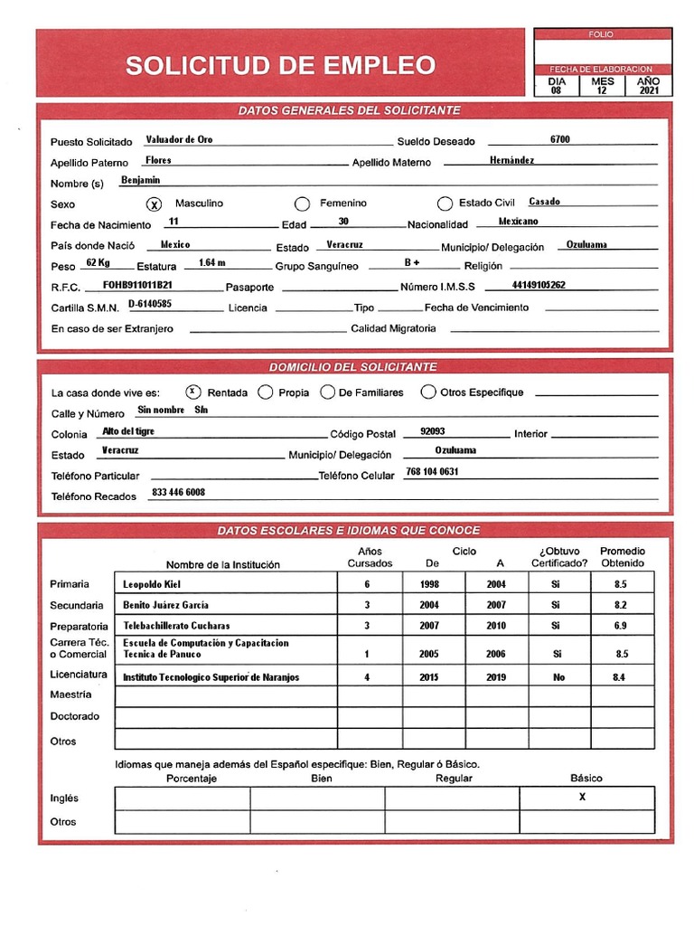 Datos de Solicitud de Empleo Completa | PDF | Privacidad de la ...