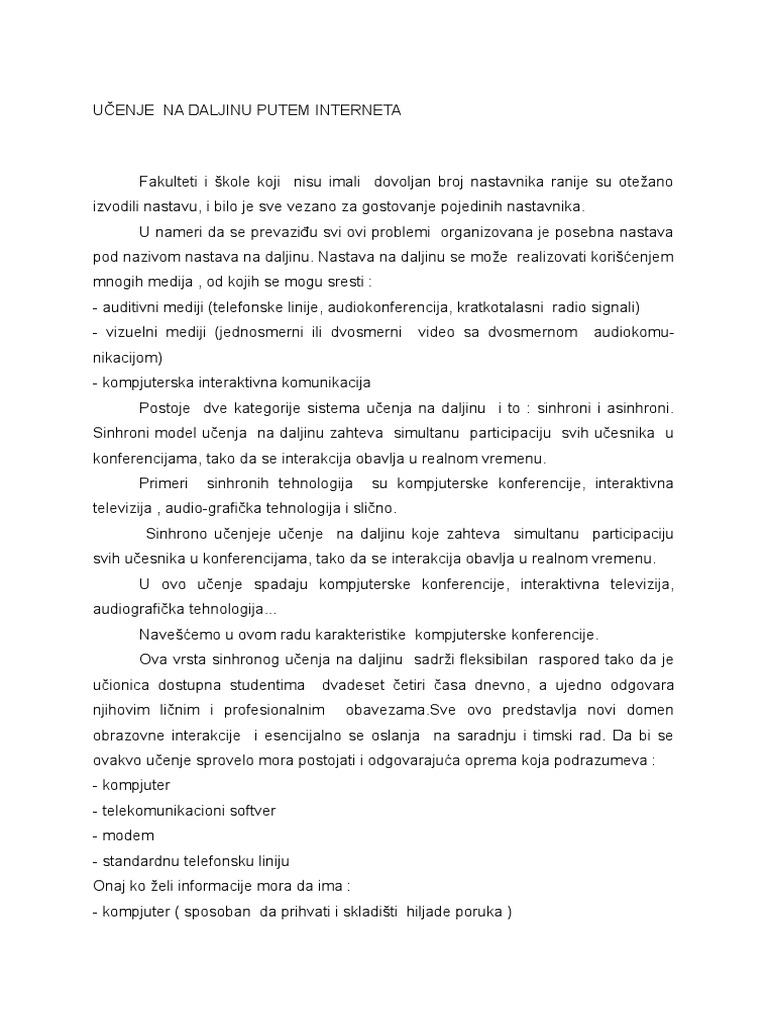 Učenje Na Daljinu Putem Interneta | PDF