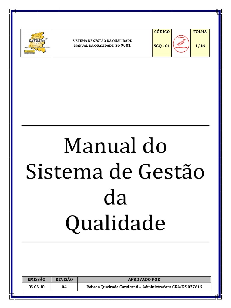 Manual Da Qualidade | PDF | ISO 9000 | Qualidade (negócios)