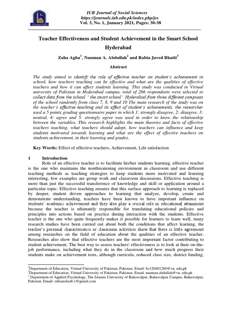 Teacher Effectiveness and Student Achievement in The Smart School Hyderabad | Download Free PDF ...