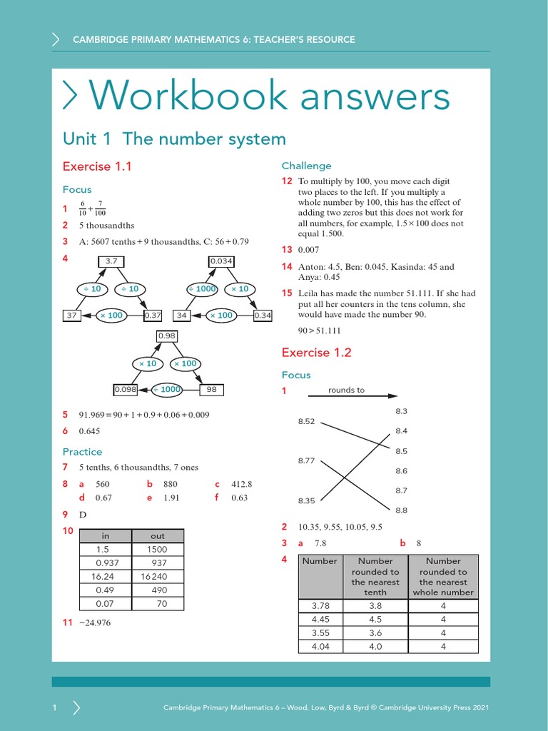 Workbook Answers: Unit 1 The Number System | PDF | Rectangle | Elementary Geometry