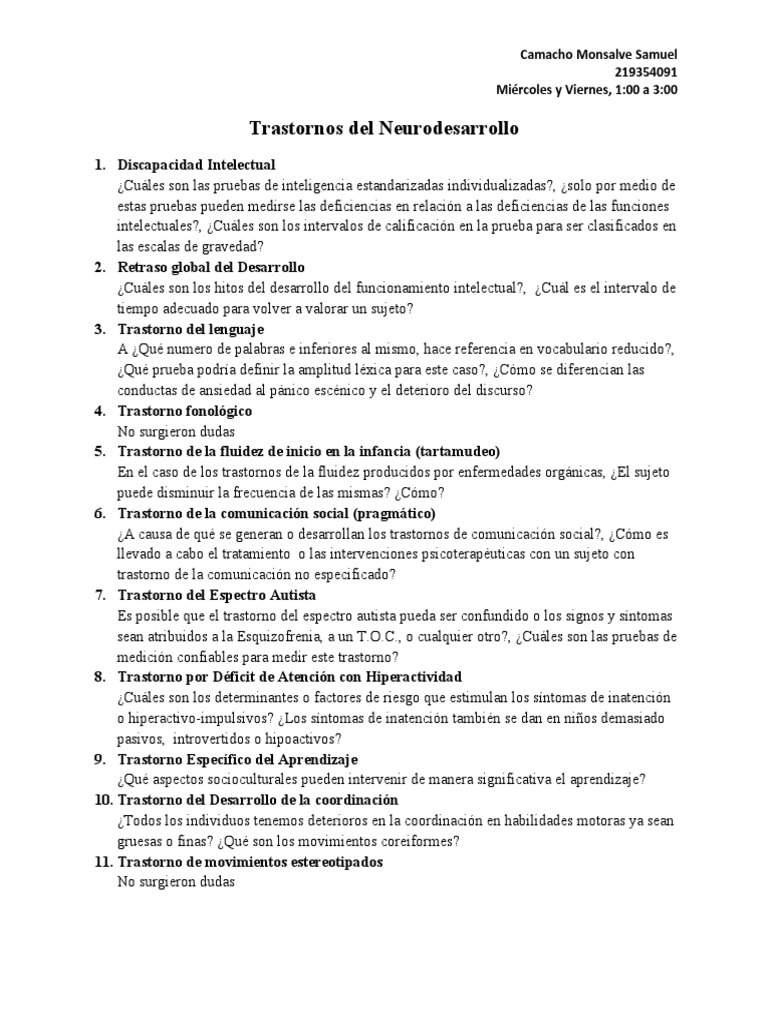 Trastornos Del Neurodesarrollo | PDF | Discapacidad intelectual | Espectro autista