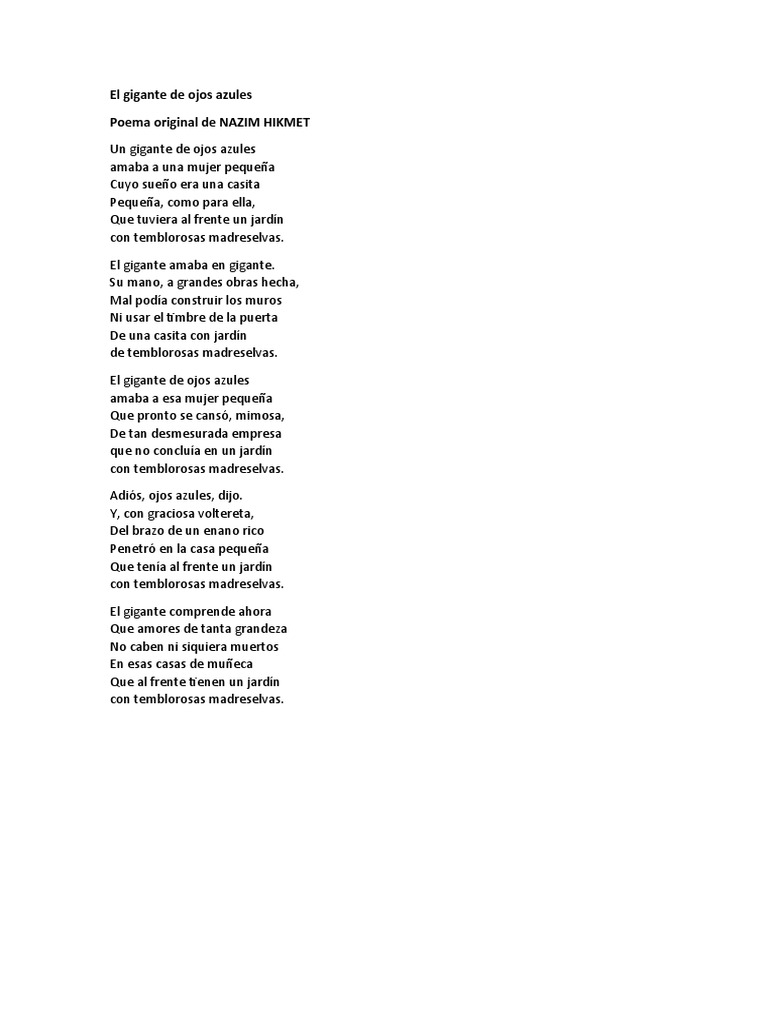 El gigante de ojos azules: poema de amor | PDF