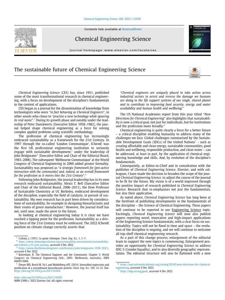 The Sustainable Future of Chemical Engineering Science | PDF | Science | Engineering