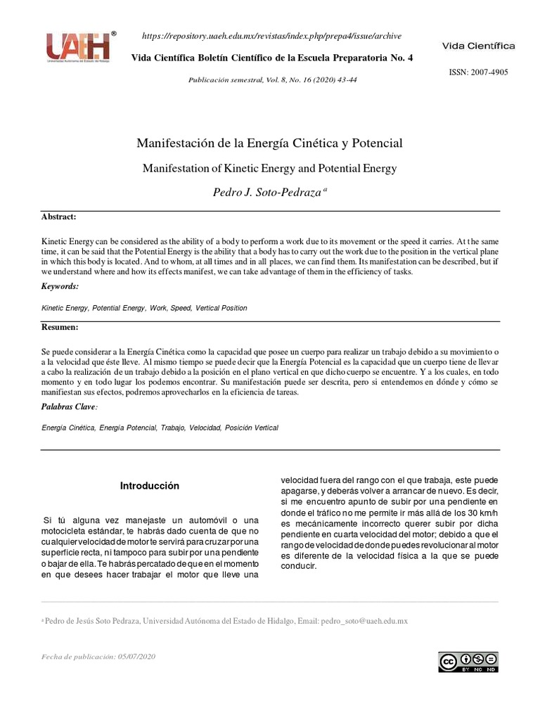 Manifestación de La Energía Cinética y Potencial: Manifestation of ...