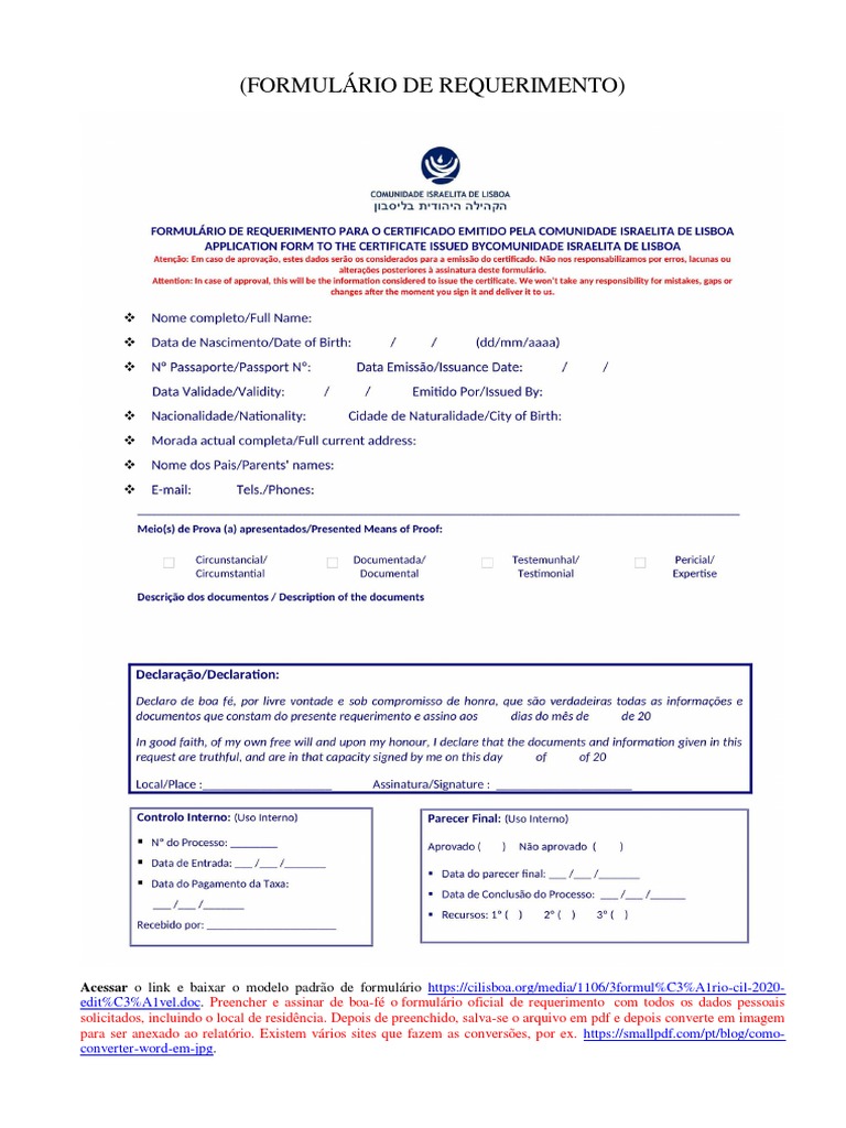Formulário de Requerimento de Nacionalidade | PDF