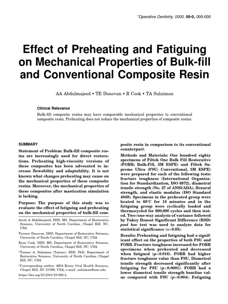 Effect of Preheating and Fatiguing On Mechanical Properties of Bulk ...