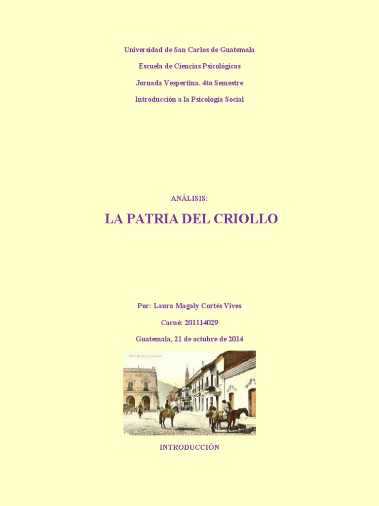 Analisis La Patria Del Criollo | PDF | Esclavitud | Guatemala