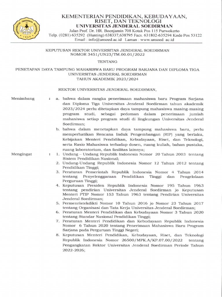 Daya Tampung Program Sarjana S1 Dan Diploma Tiga Tahun 2023-2024 | PDF