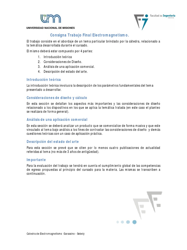 Consigna Trabajo Final | PDF | Diseño | Electromagnetismo