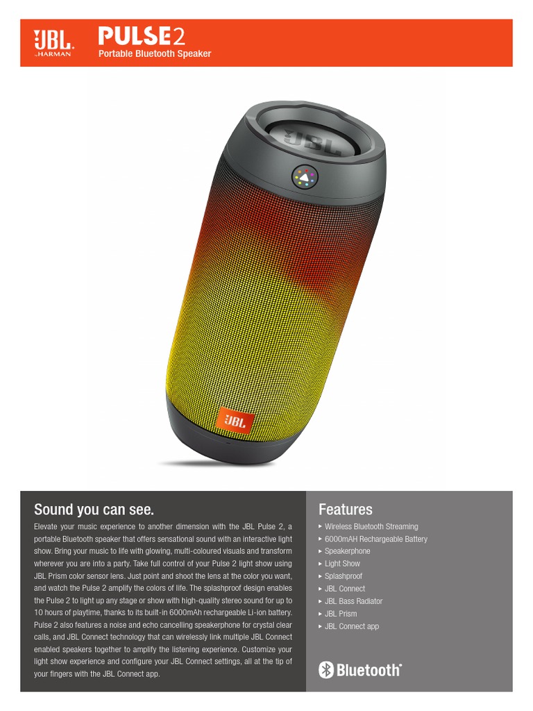 Specification Sheet - JBL Pulse 2 (English) | PDF | Loudspeaker | Bluetooth