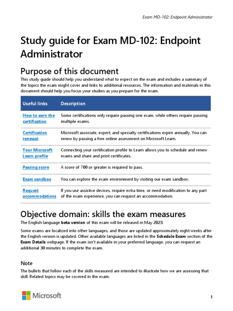 MD 102 Study Guide Enu | Download Free PDF | Mobile App | Microsoft Windows