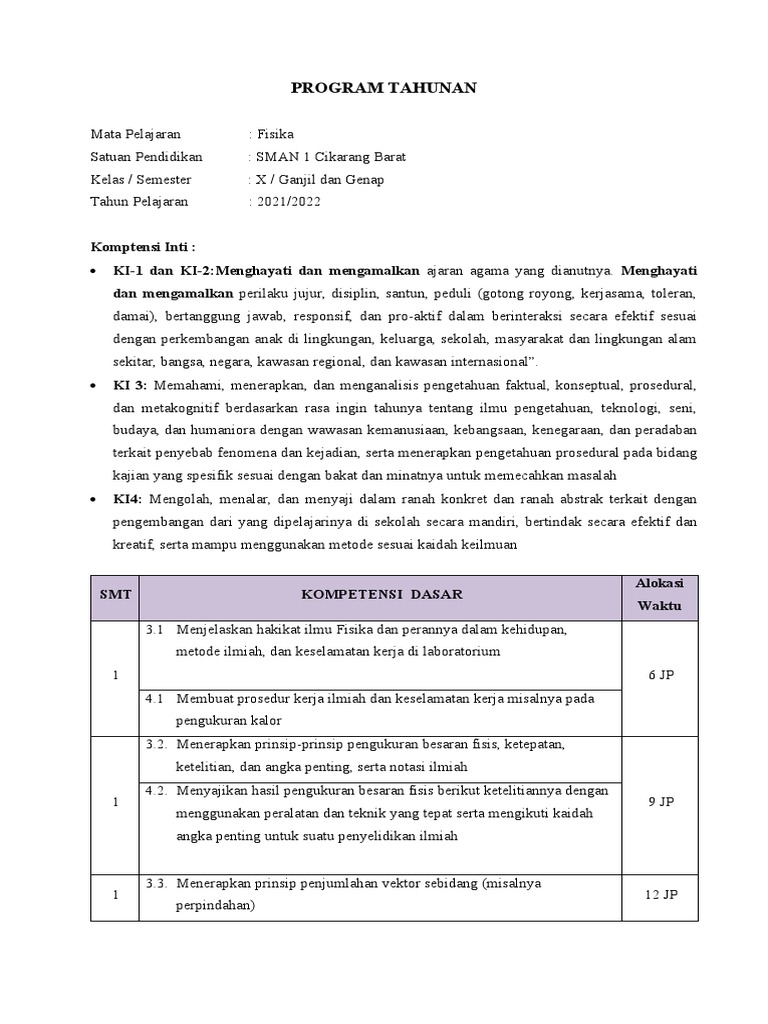 Contoh PROTA 2021-2022 | PDF