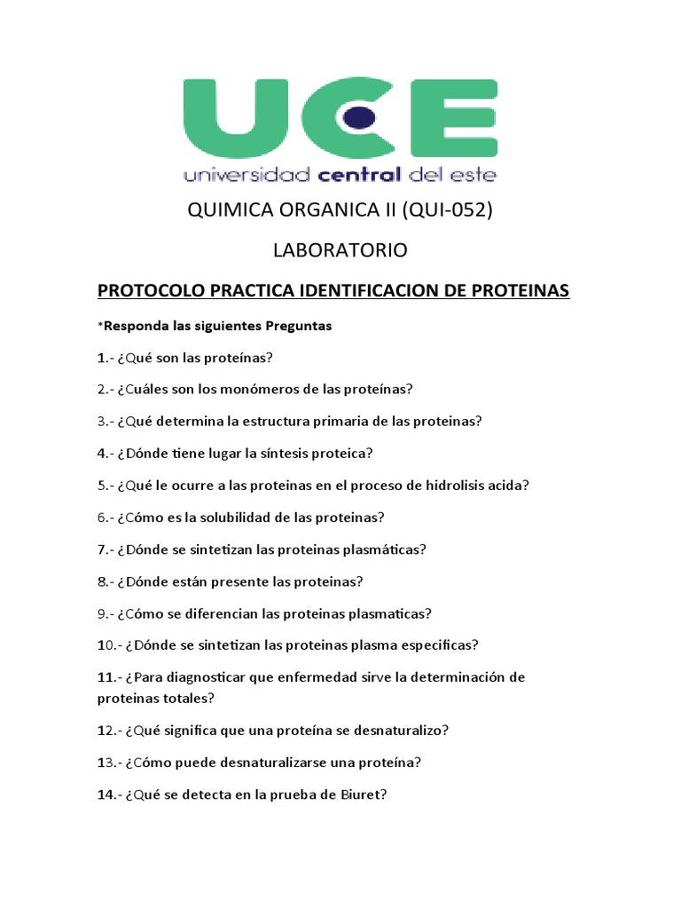 Quimica Organica Ii (Qui-052) Laboratorio: Protocolo Practica Identificacion de Proteinas | PDF