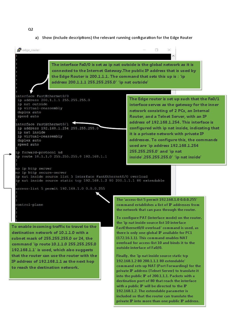 Q2 A) Show (Include Descriptions) The Relevant Running Configuration For The Edge Router | PDF ...