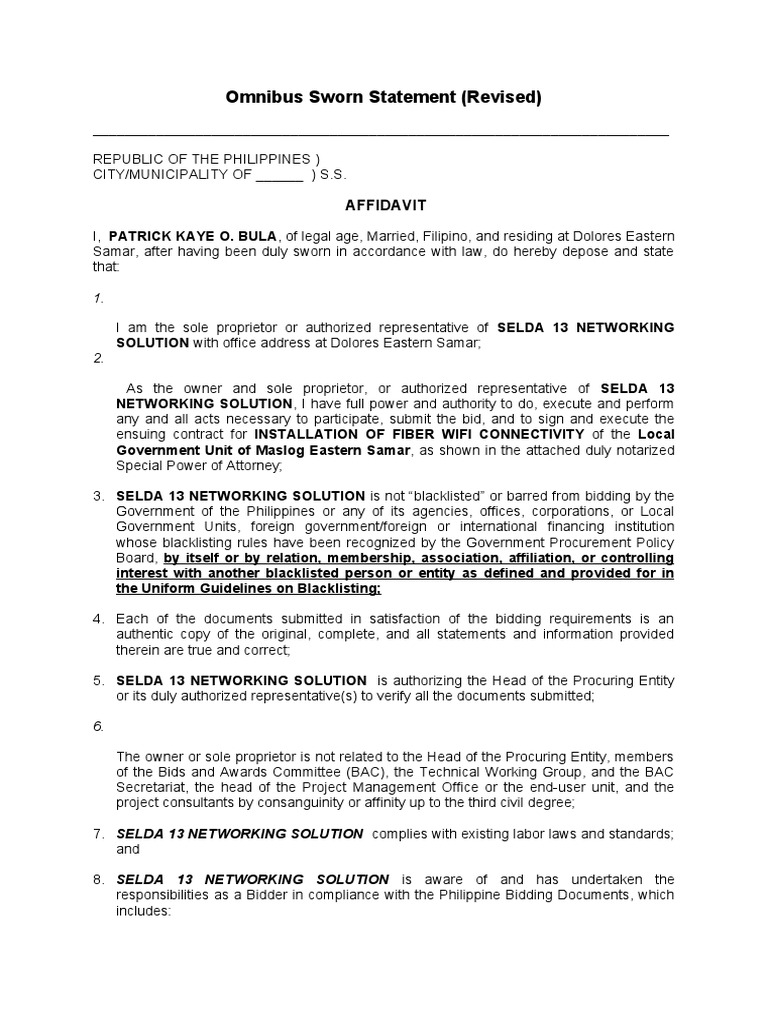 Sworn Statement Not Blacklisted | PDF | Fraud | Business