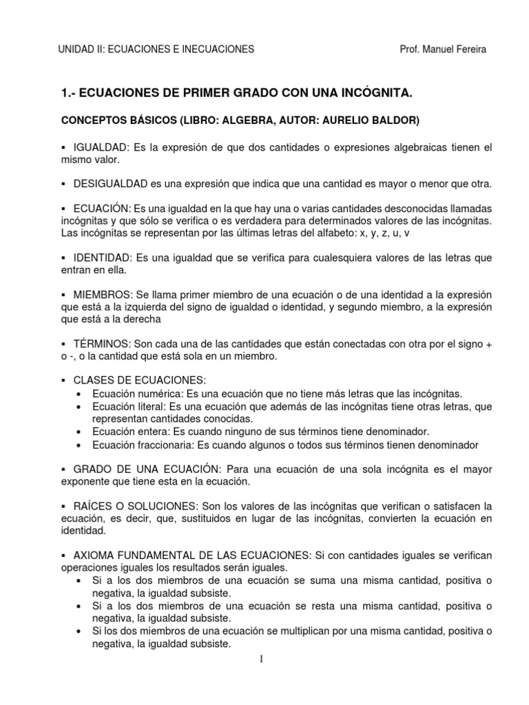 Ecuaciones e Inecuaciones Teoría | PDF | Ecuaciones | Desigualdad (Matemáticas)