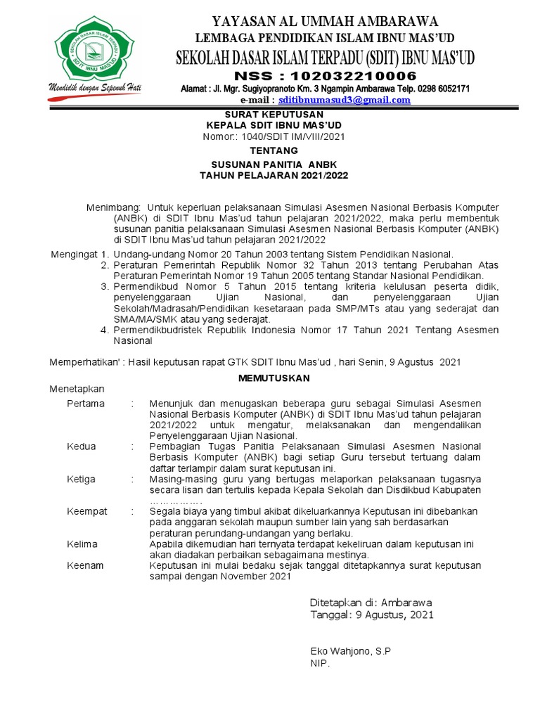 SK Panitia ANBK SD | PDF