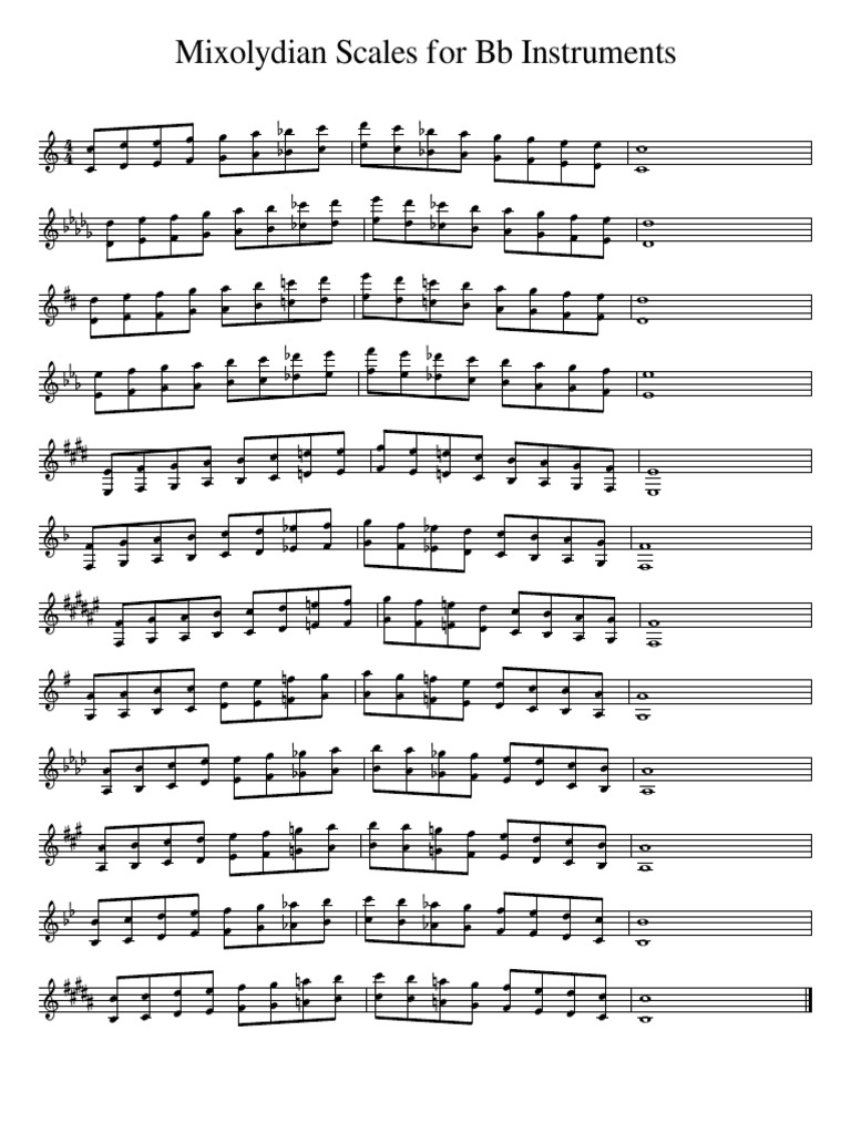 Mixolydian Scales For BB Instruments | PDF | Musical Scales | Music Theory