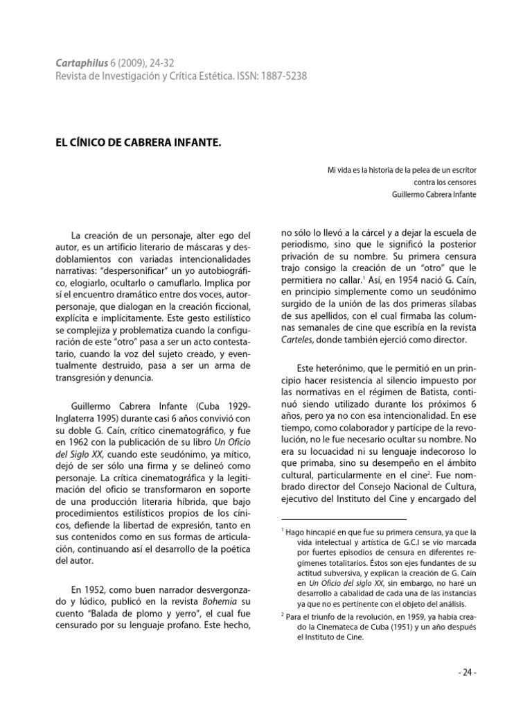 El Cinico de Cabrera Infante | PDF | Humor | Autor