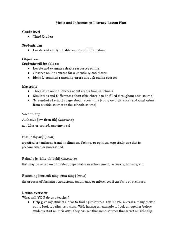 Mil Lesson Plan | PDF | Bias | Adjective Mil Lesson Plan | PDF | Bias | Adjective