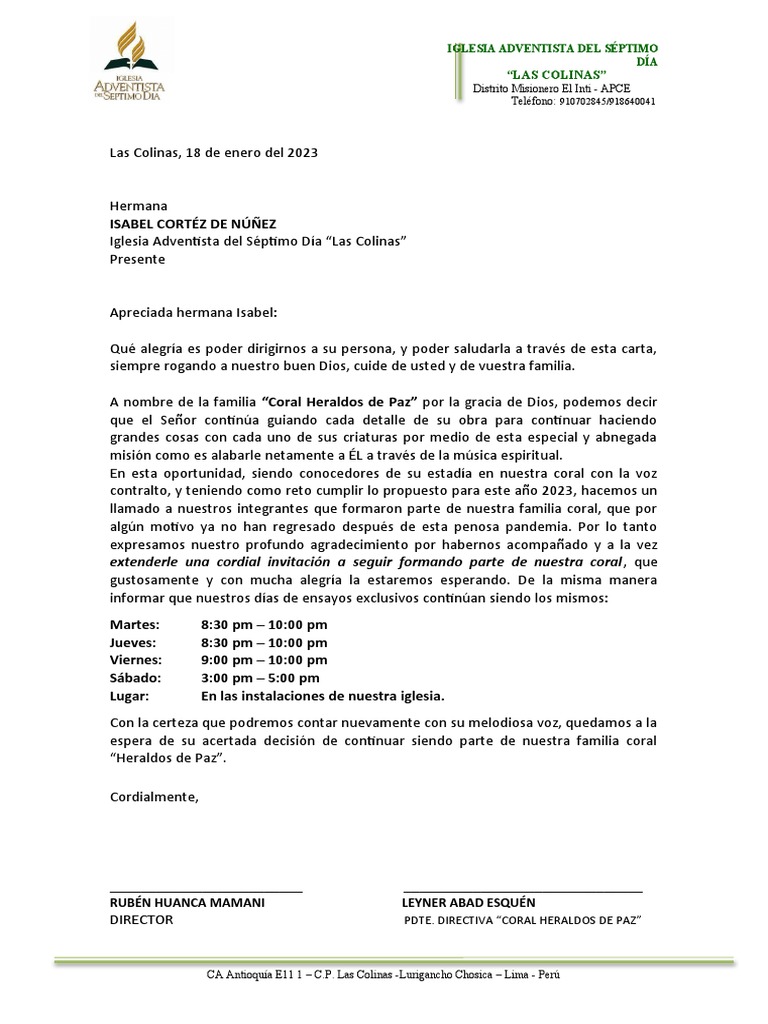 Carta de Invitacion para Ex Integrantes | PDF
