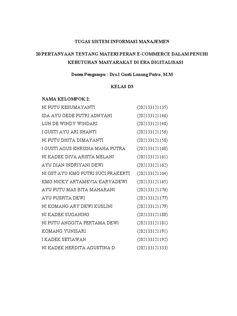 20 Pertanyaan Tentang Materi E-Commerce | PDF