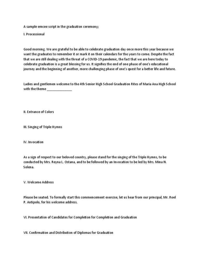 A Sample Emcee Script in The Graduation Ceremony | PDF | Foreign ...