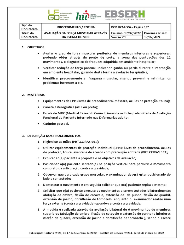 Pop-Ucm-006 - Avaliacao Da Forca Muscular Atraves Da Escala de MRC - 2022 2024 - Validado SVSSP ...